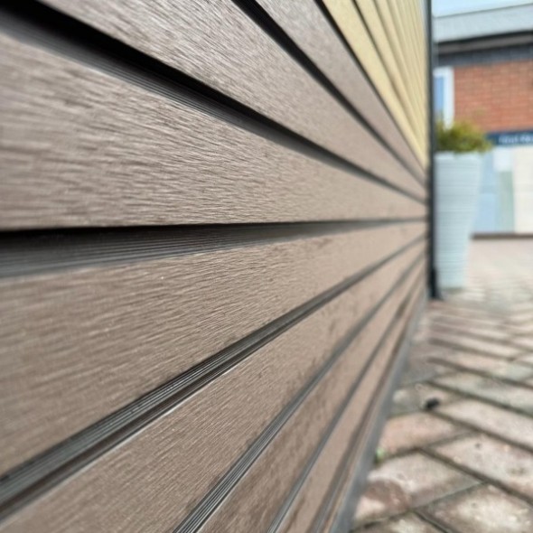 Dark Oak Slatted Composite Fencing | Paving Stones Direct