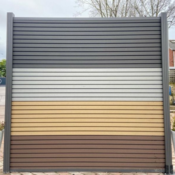 Dark Oak Slatted Composite Fencing | Paving Stones Direct